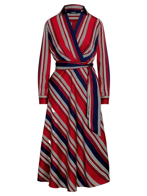 Ralph Lauren Striped Wrap Midi Dress - Red