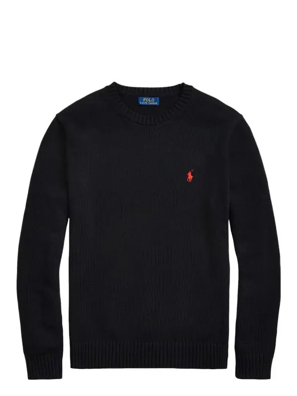 Polo Ralph Lauren Crew Neck Knit Sweater Cotton, Long Sleeve, Ribbed - Black