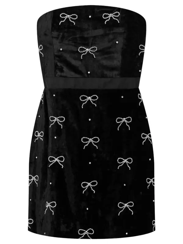 LoveShackFancy Rhinestone Bow Embellished Off-the-shoulder Mini Dress - Black