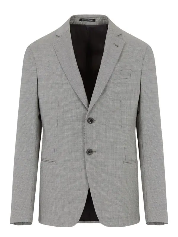 Emporio Armani Light Grey Houndstooth Single-breasted Blazer - Gray