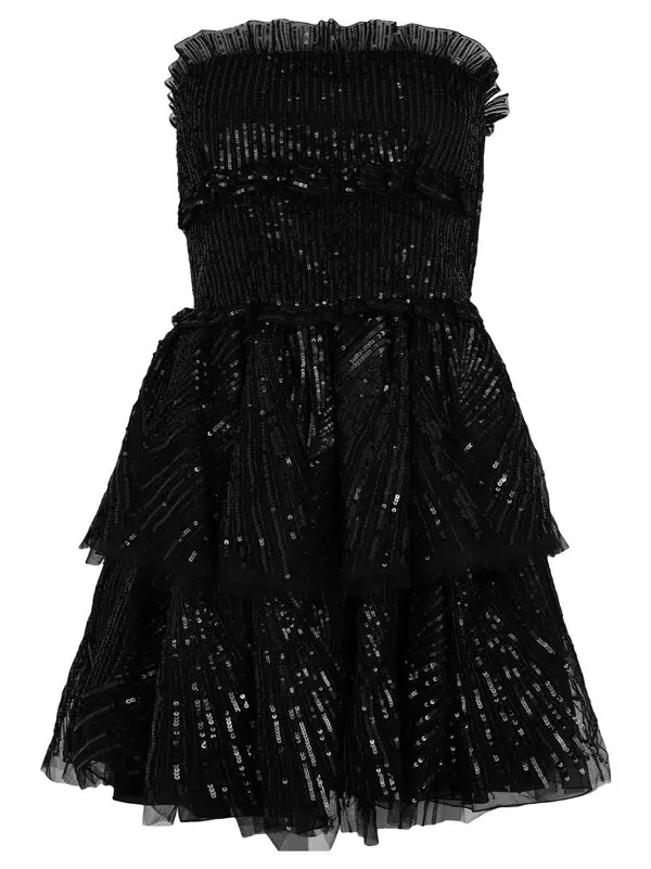 Emporio Armani Strapless Sequined Tiered Dress - Black