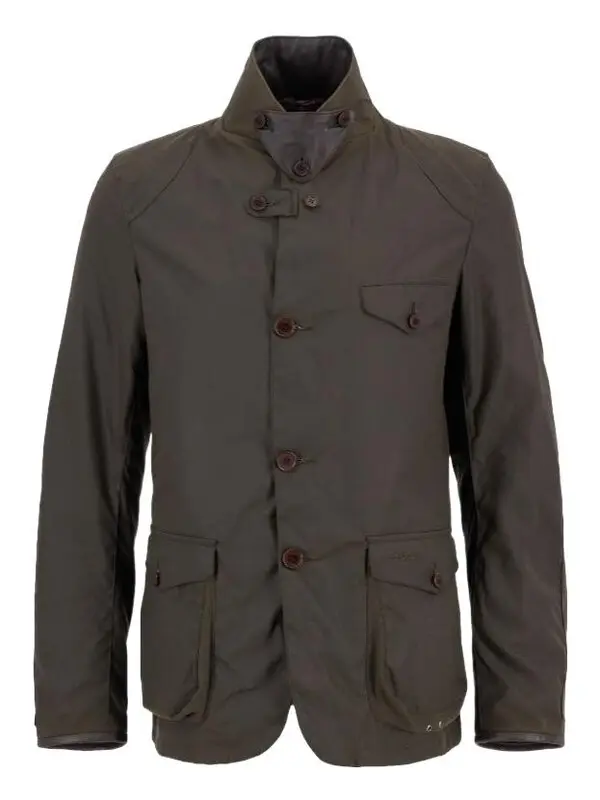 Barbour Beacon Sports Jacket With High Collar And Button Fastening - Olive