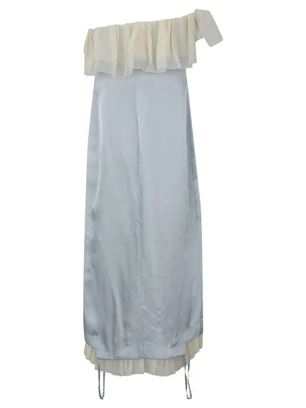 Off-White Off-shoulder Ruffled Organza Overlay Dress - Gray