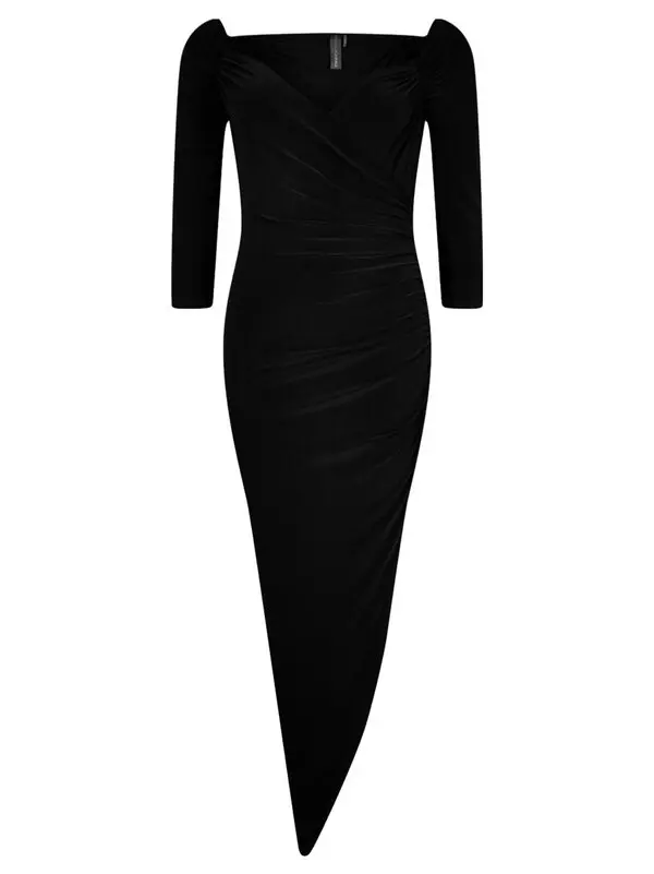 Norma Kamali Off-shoulder Draped Gown With Asymmetrical Hem - Black