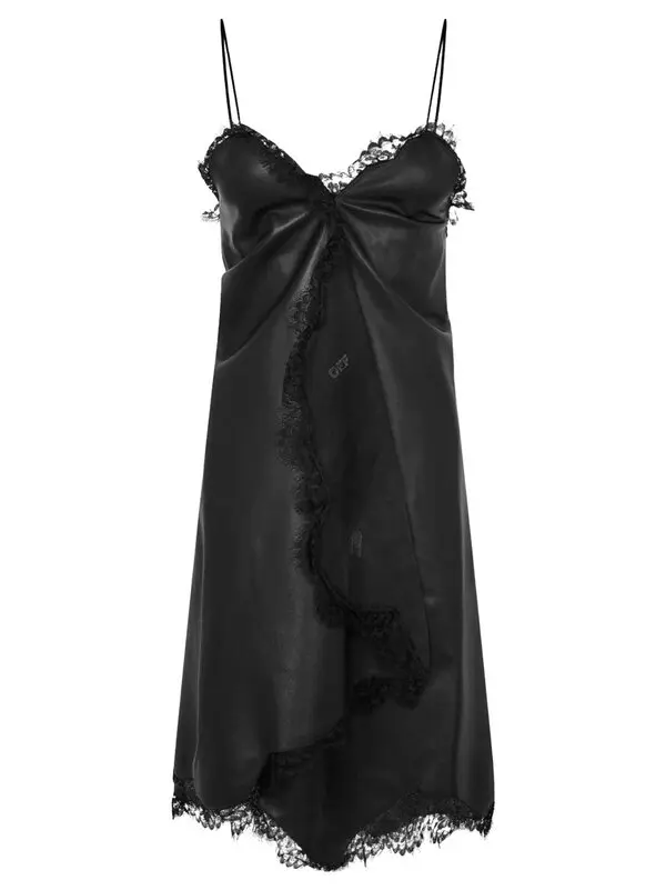 Off-White Leather Lace Trim Slip Dress - Black