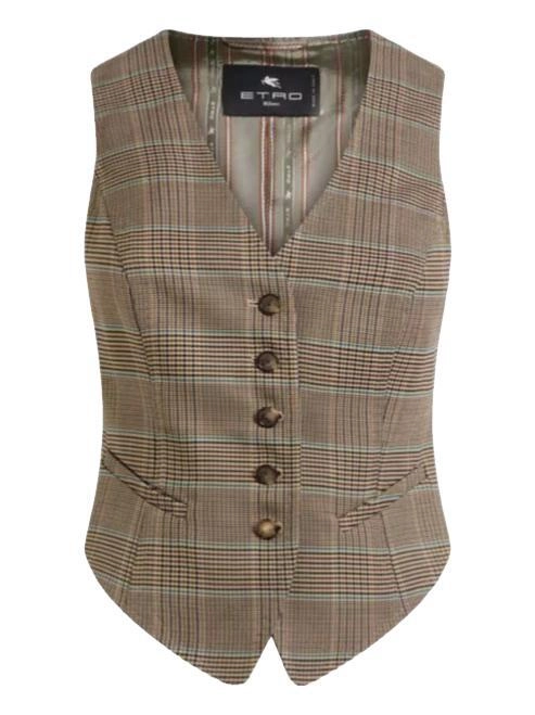 Etro Single-breasted Stretch Wool Waistcoat With Prince Of Wales Motif - No