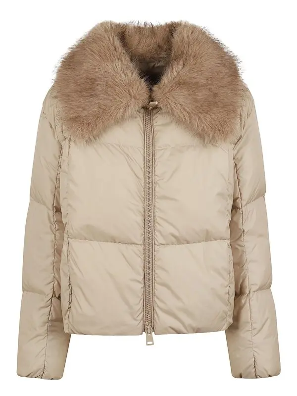 Herno Quilted Down Jacket With Faux Fur Collar - Beige