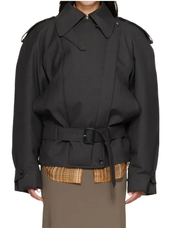 MUGLER Long-sleeved Belted Jacket - Grey