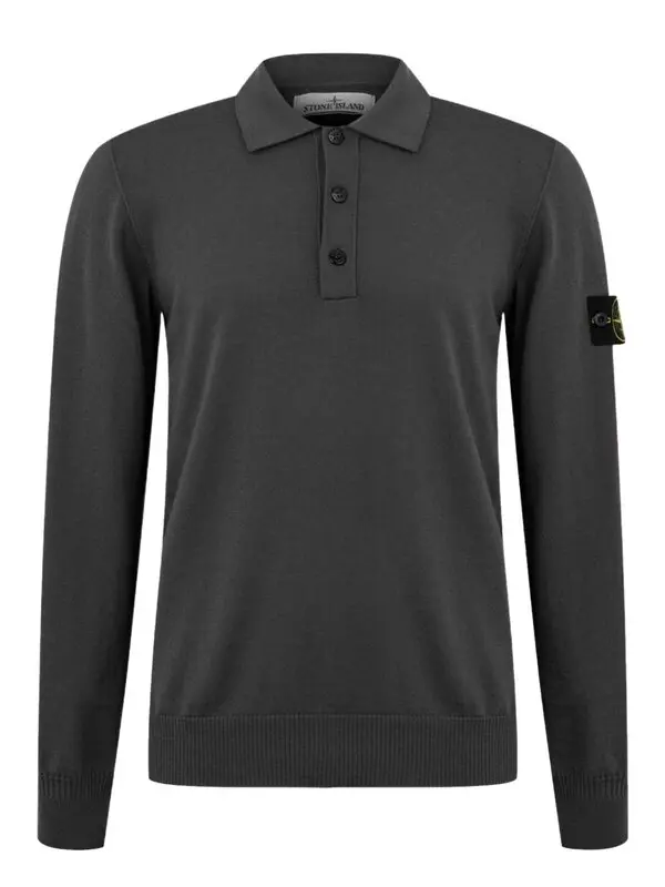Stone Island Button Wool Polo Shirt - Black