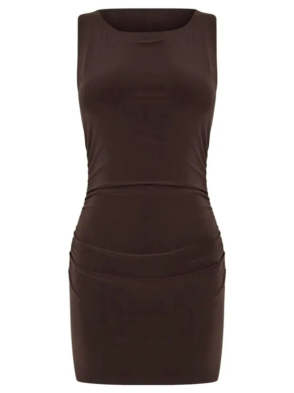 Norma Kamali Sleeveless Ruched Mini Dress - Chocolate