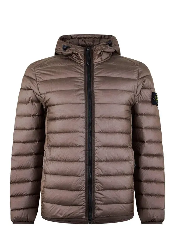 Stone Island Compass Badge Quilted Hooded Jacket - Brown