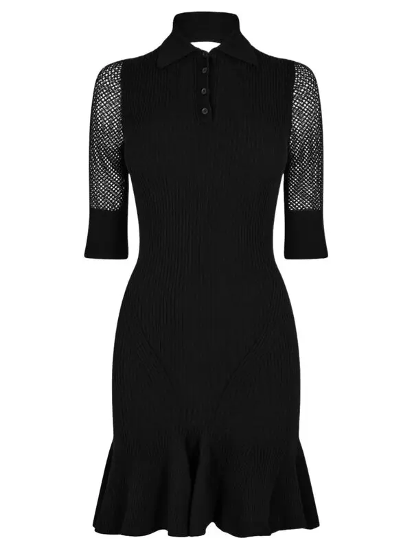 Off-White Ribbed Knit Dress With Mesh Sleeves - Black