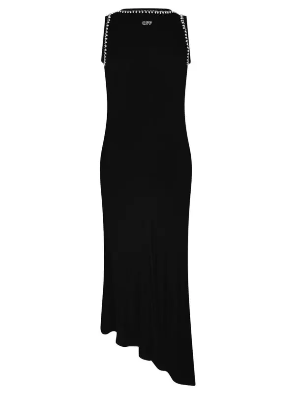 Off-White Ribbed Semi-transparent Backless Viscose Maxi Dress - Black