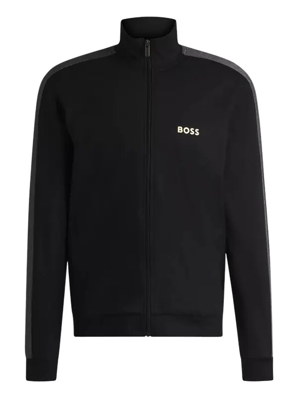 Hugo Boss Zip Up Track Jacket With Funnel Neck And Logo Detail - Black