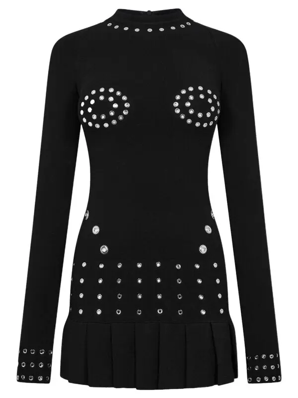 Off-White Eyelet Pleated Mini Dress - Black