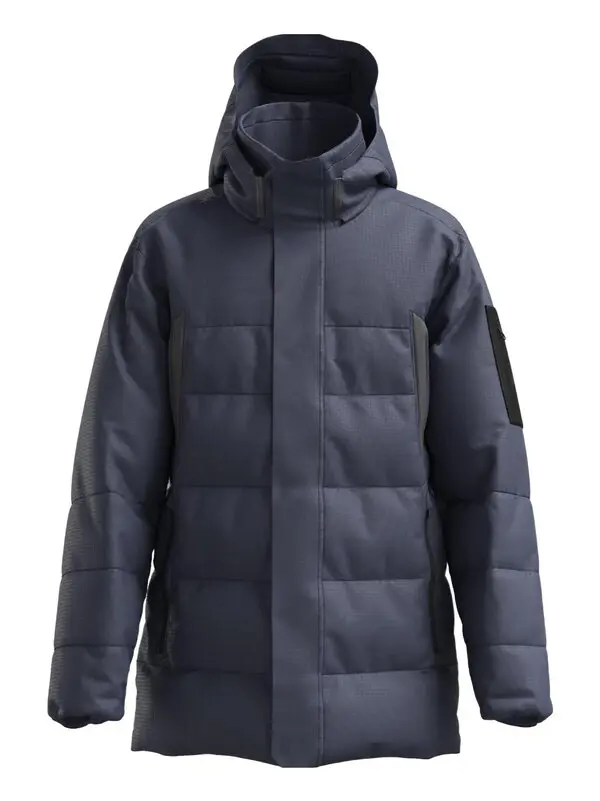 Hugo Boss Navy Mid-length Down Jacket With Hood - Black