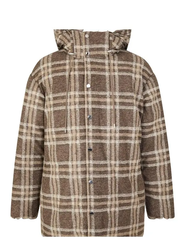Hugo Boss Brown Plaid Hooded Wool-blend Padded Coat - Nude