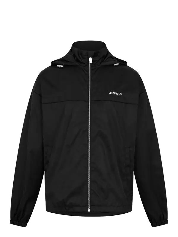 Off-White Hooded Windproof Casual Jacket - Black