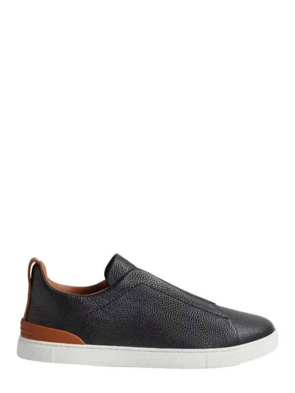 Zegna Grained Leather Slip-on Sneakers - Black