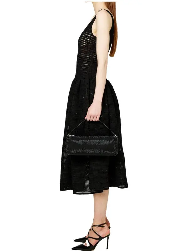 SELF-PORTRAIT Crochet Knit Midi Dress - Black