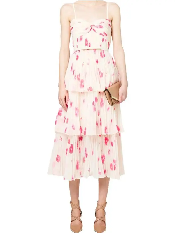 SELF-PORTRAIT Printed Tiered Midi Dress - Nude