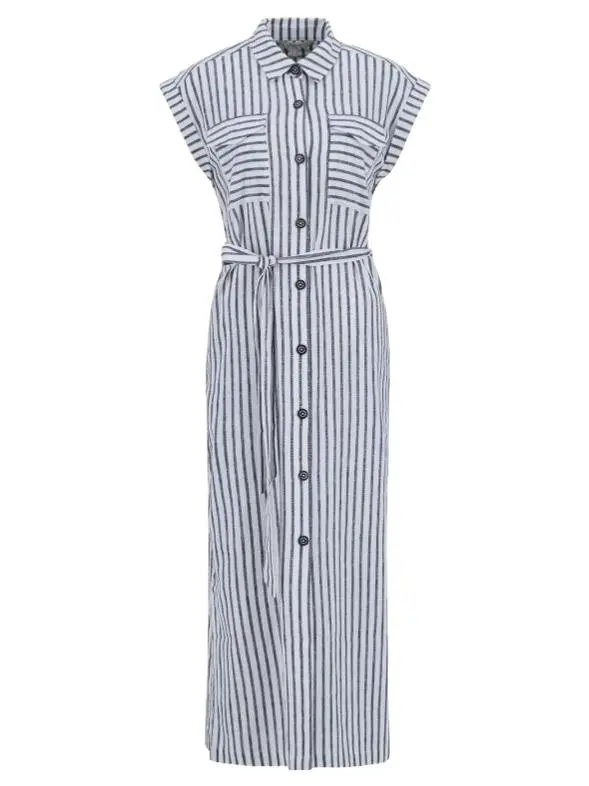 Barbour Striped Shirt Dress With Belt - Gray
