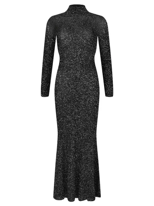 Balenciaga Sequinned Long Sleeve High Neck Maxi Dress - Black