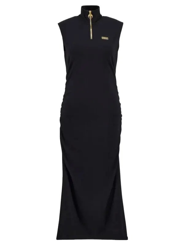 Barbour Sleeveless Midi Dress With Stand-up Collar And Zip Fastening - Black