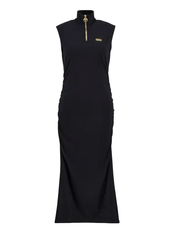 Barbour Sleeveless Midi Dress With Stand-up Collar And Zip Fastening - Black