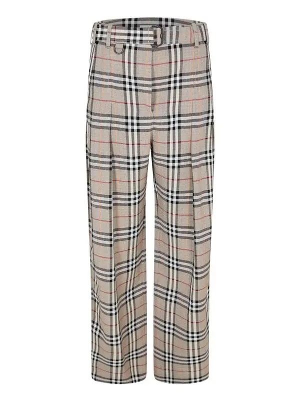 Burberry Plaid High-waisted Wide-leg Pants - Nude