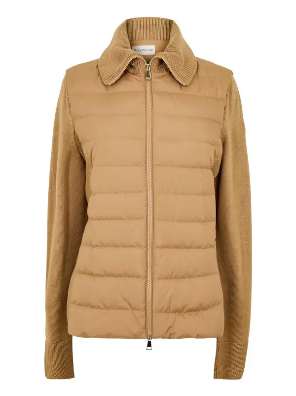 Moncler Quilted Down & Knit Zip-up Jacket - Nude