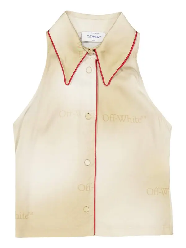 Off-White Sleeveless Shirt With Classic Collar - Nude