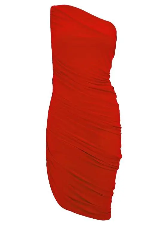 Norma Kamali One-shoulder Ruched Asymmetrical Hem Mini Dress - Red