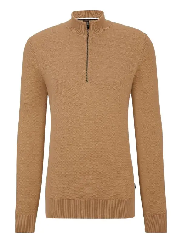 Hugo Boss Quarter-zip Mock Neck Fine-gauge Knit Sweater - Brown