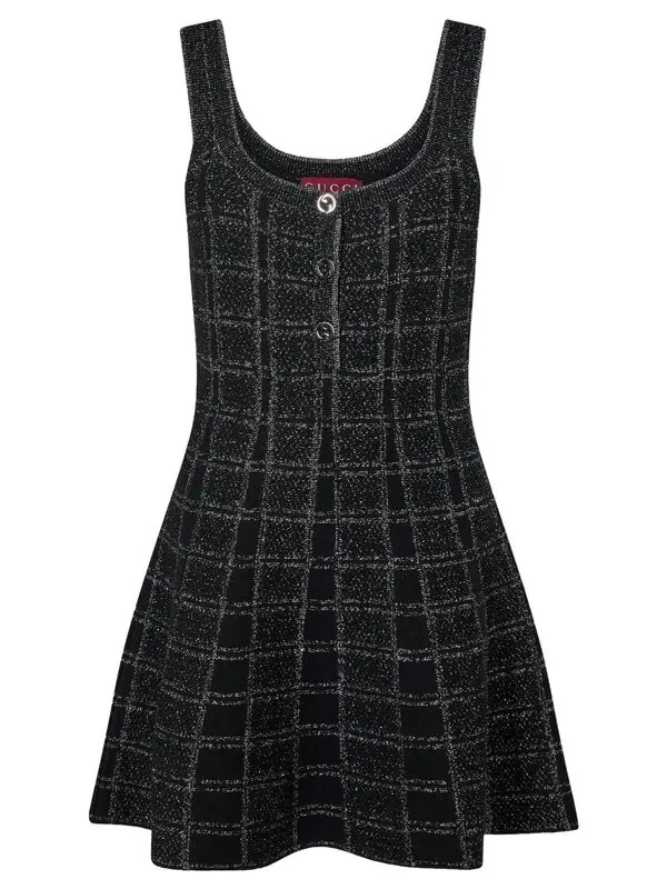 Gucci Lamé Check Jacquard Button Dress - Black