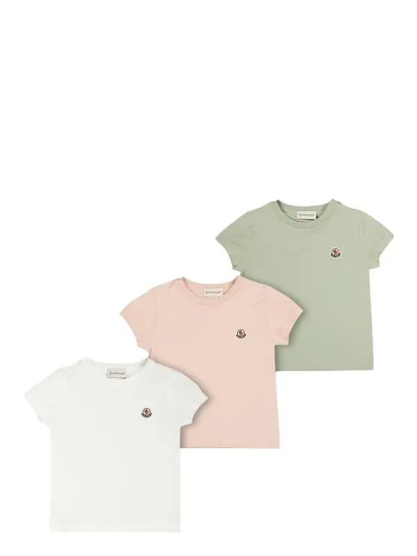 Moncler Three-pack Crew Neck T-shirts With Logo Detail - Nude