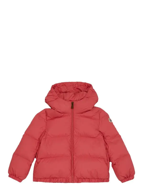 Moncler Logo Patch Hooded Down Jacket - Red