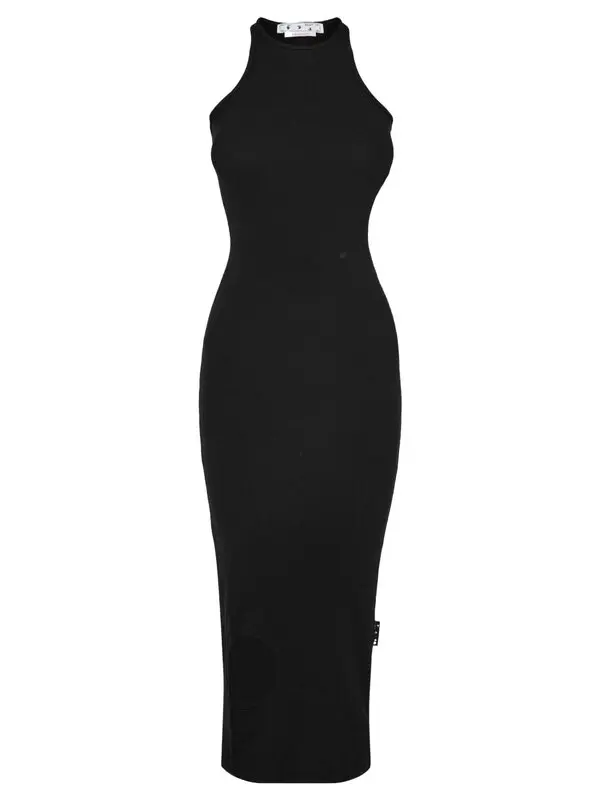 Off-White Ribbed Racer-back Midi Dress With Cut-out Detail - Black