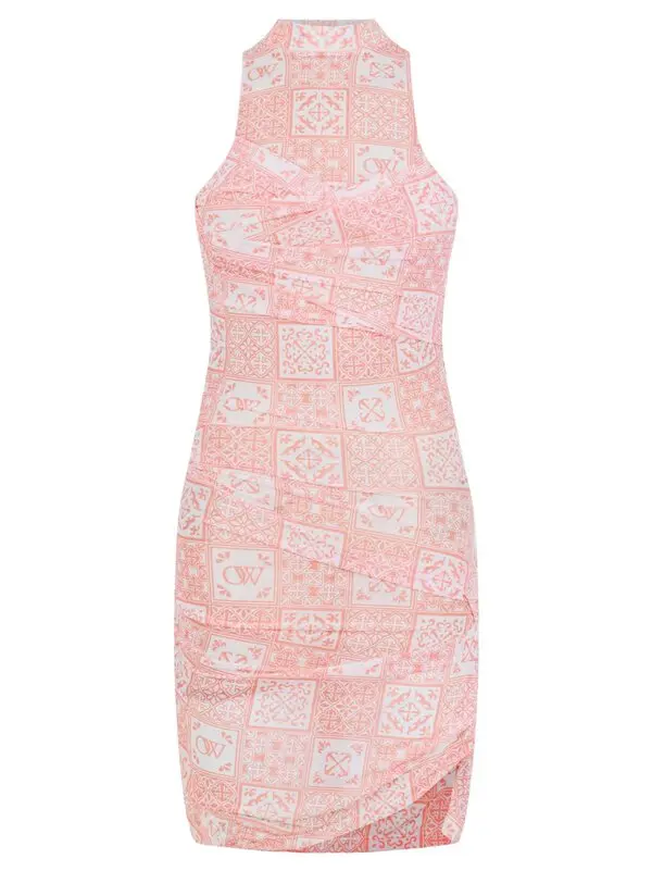 Off-White And White Color-block Printed Dress - Pink