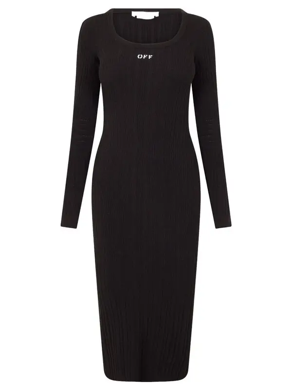Off-White Ribbed Knit Midi Dress - Black