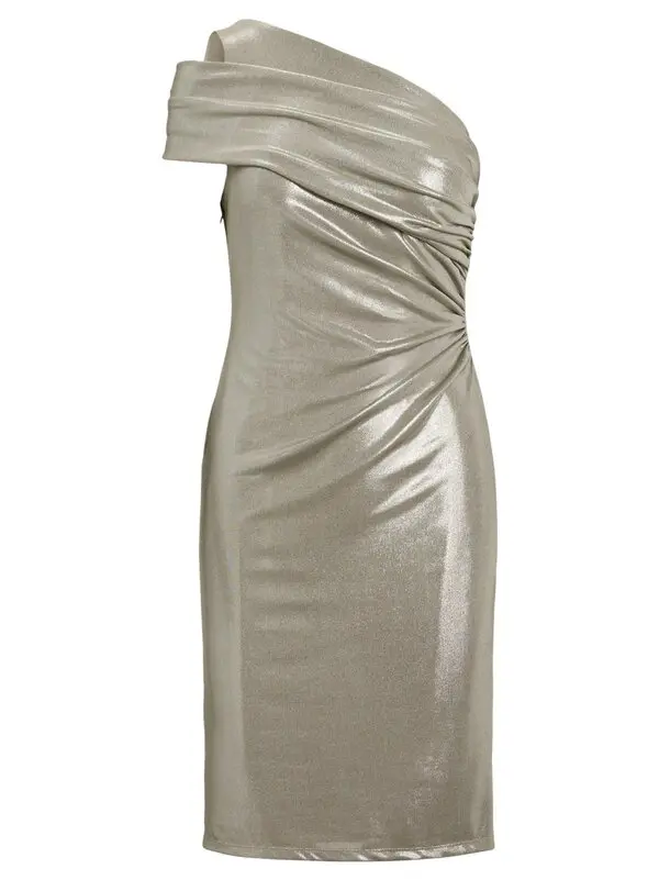 Ralph Lauren Metallic One-shoulder Draped Dress - Gray