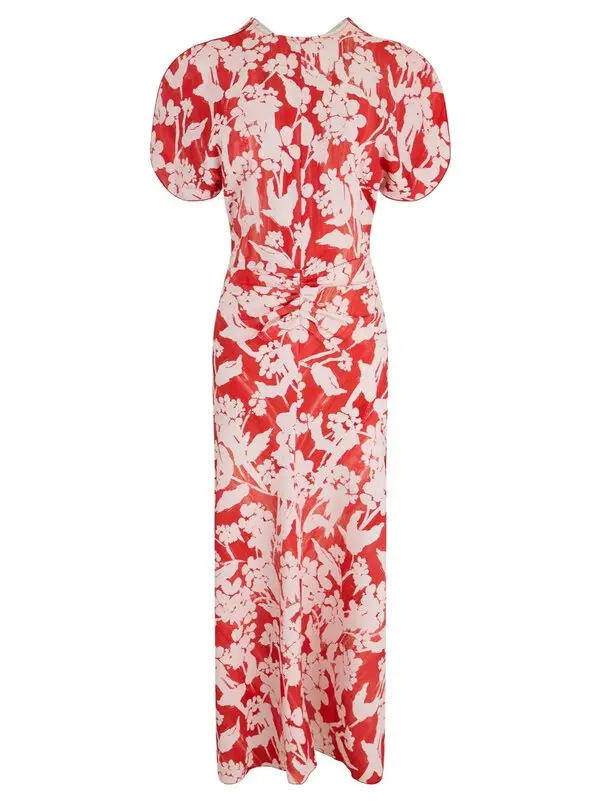 Victoria Beckham Gathered Floral Midi Dress - Pink