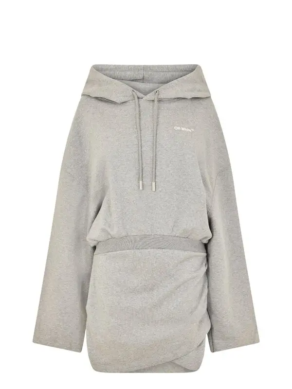 Off-White Hooded Sweatshirt Dress - Gray