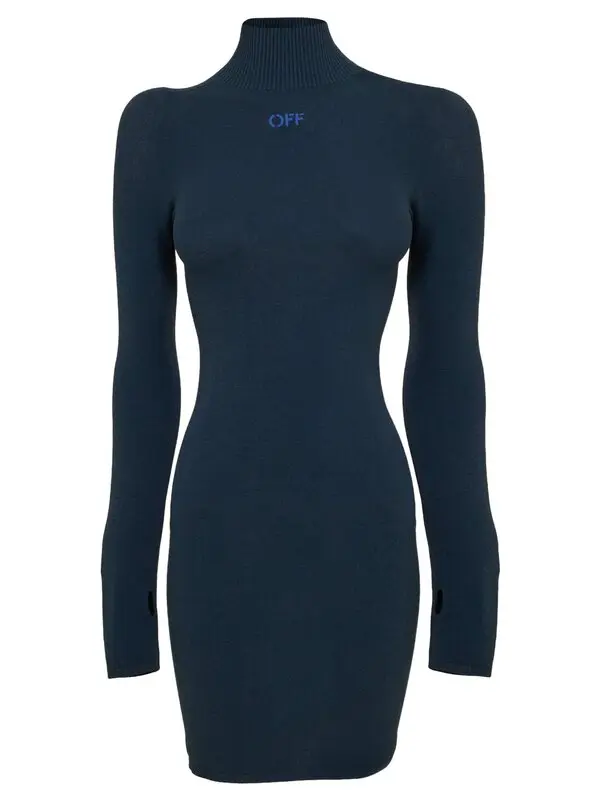 Off-White High Neck Long Sleeve Logo Dress - Black