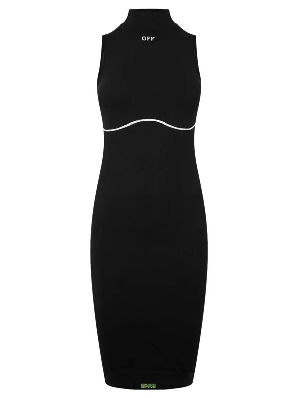 Off-White Fitted High Neck Midi Dress With Logo Detail - Black