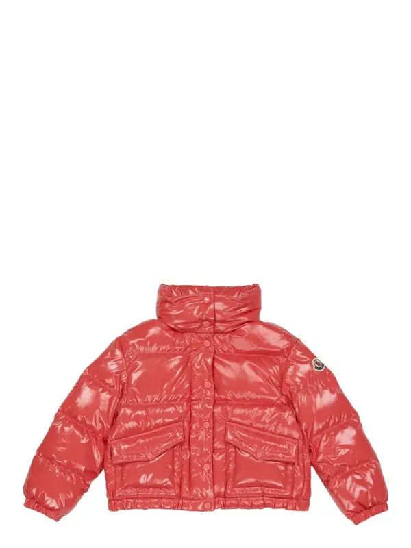Moncler Padded Down Jacket With Logo Patch - Red