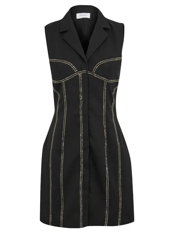 Off-White Suit Dress With Contrast Stitching - Black