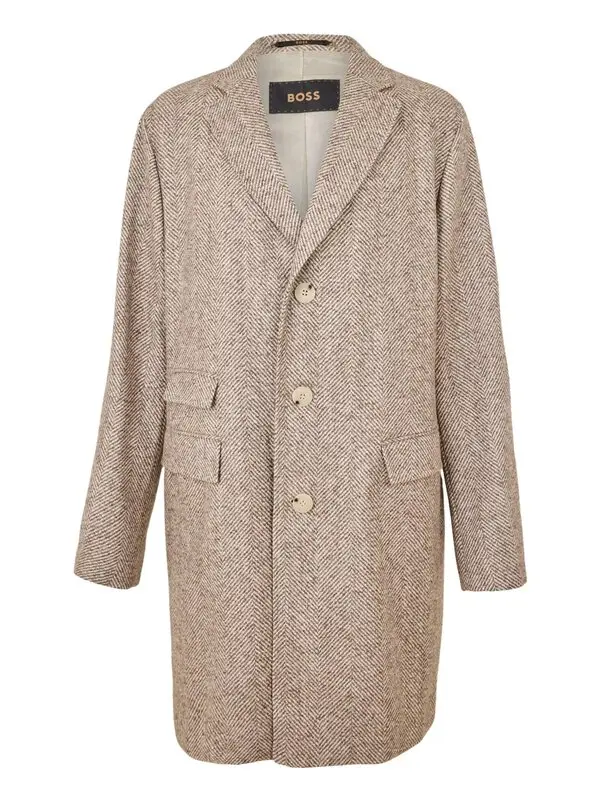 Hugo Boss Herringbone Wool Overcoat - Nude
