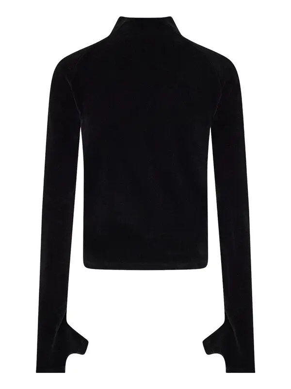 Off-White Velvet Cropped Long Sleeve Top - Black