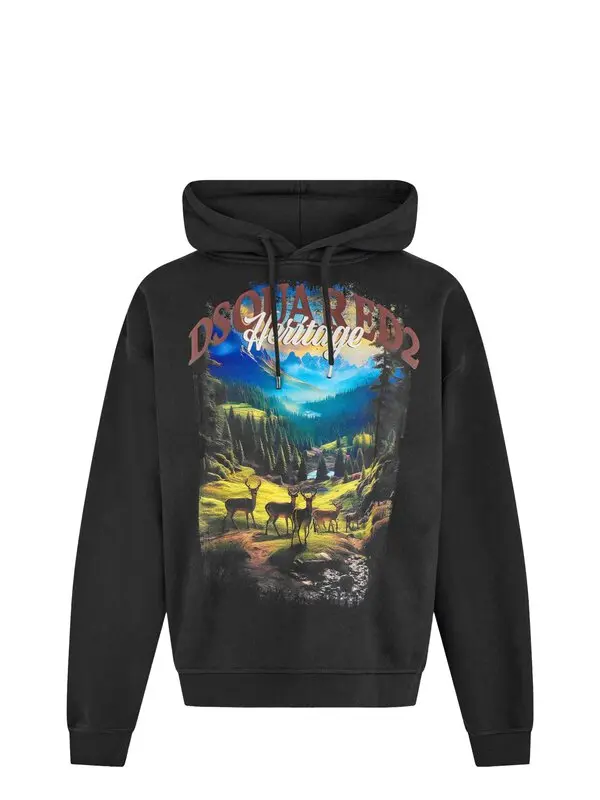Dsquared2 Classic Printed Hoodie - Black